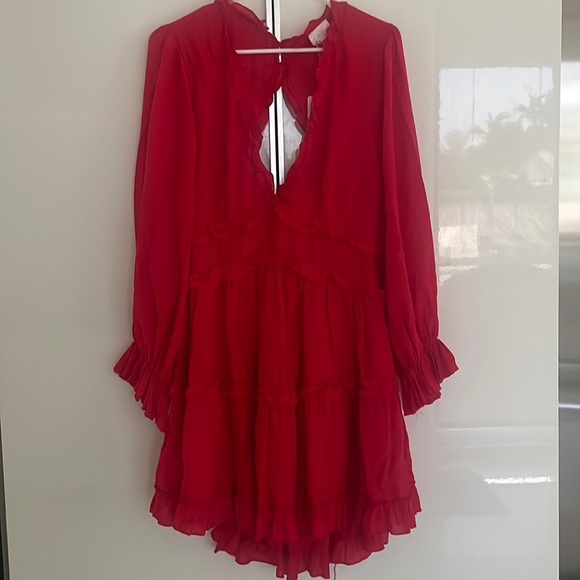 entro | Dresses | Red Deep V Neck Long Sleeve Dress | Poshmark